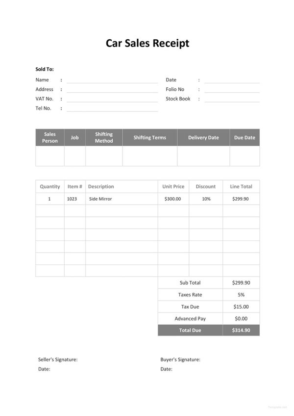 Car Sale Receipt Template 12 Free Word Excel PDF Format Download 