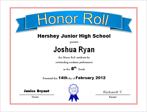 8 Printable Honor Roll Certificate Templates Samples DOC PDF