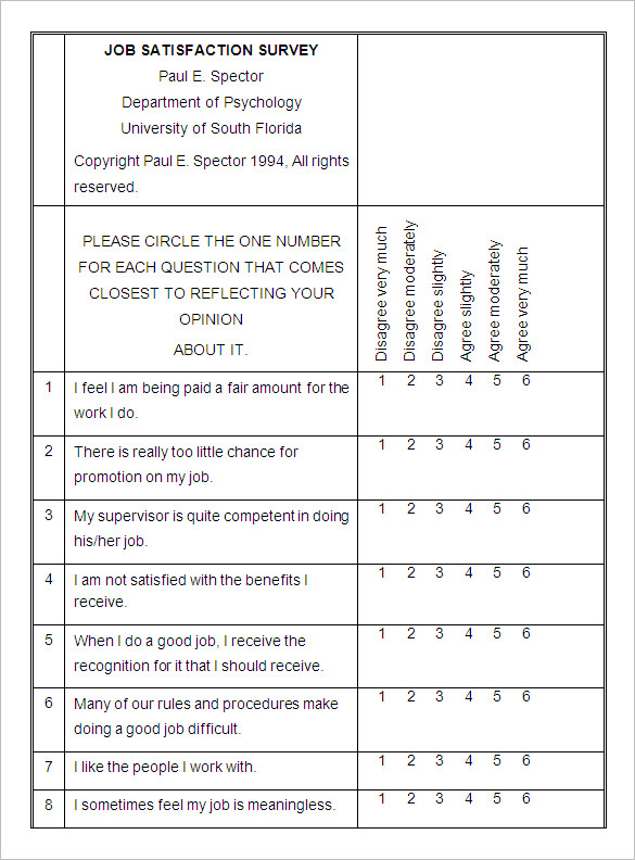 9 Employee Satisfaction Survey Templates Samples DOC PDF