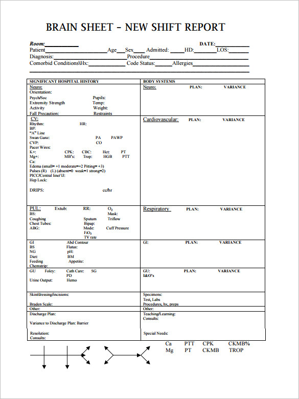 Icu Report Sheet Template Free
