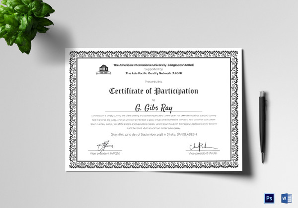 31+ Participation Certificate Templates - PDF, Word, PSD, AI, InDesign