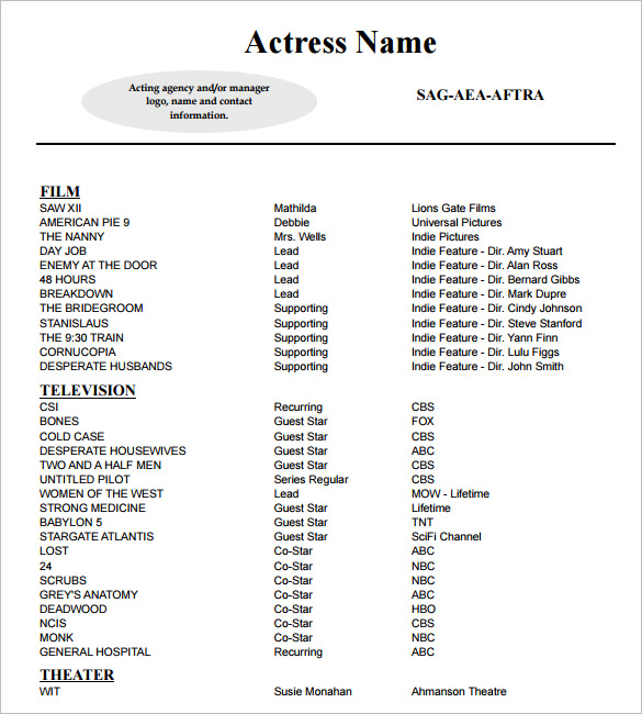 12+ Acting Resume Templates - Free Samples, Examples, & Formats Download