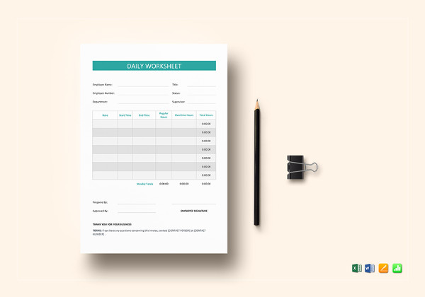 8+ Daily Worksheet Templates - Free Word Excel Documents Download!