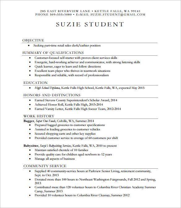 Simple Resume Template For High School Students