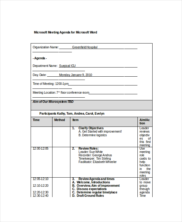 12 Microsoft Meeting Agenda Templates Free Sample Example Format 