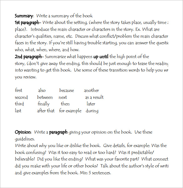 7+ Middle School Book Report Templates & Samples - DOC, PDF