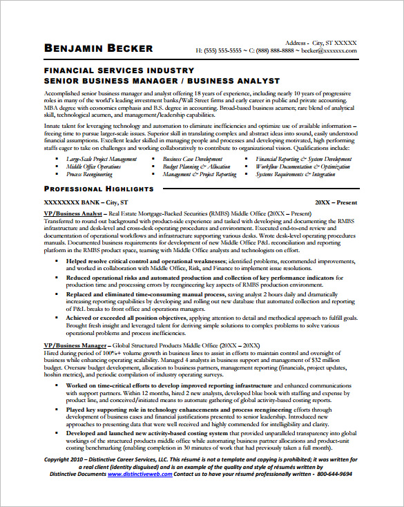 Business Analyst Resume Template - 29+ Free Samples, Examples, Format ...