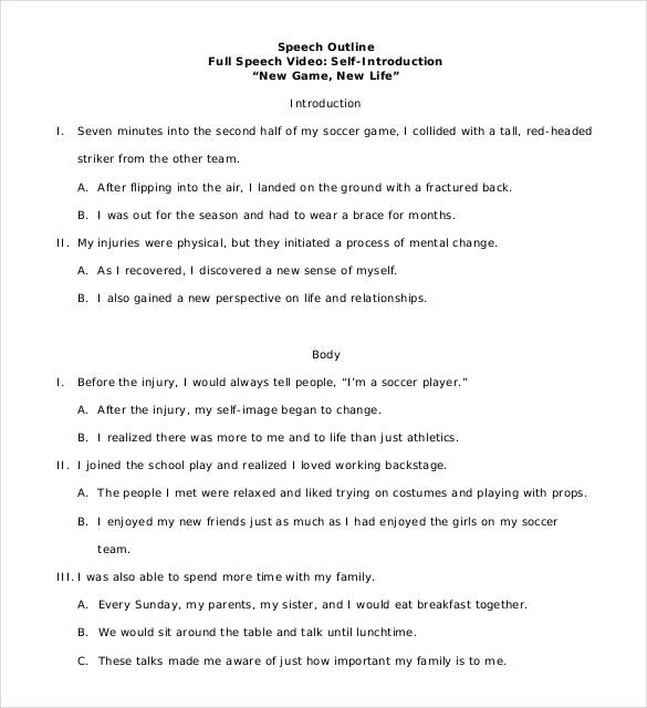 7+ Introduction Speech Outline Templates - PDF, Word