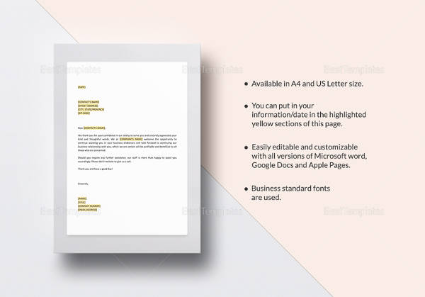 Thank You Letter for Your Service – 9+ Free Sample, Example Format ...