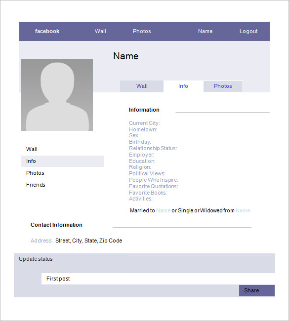 Blank Facebook Profile Template 10shay