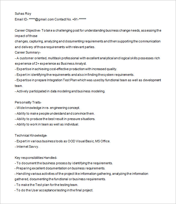 Business Analyst Resume Template - 29+ Free Samples, Examples, Format ...