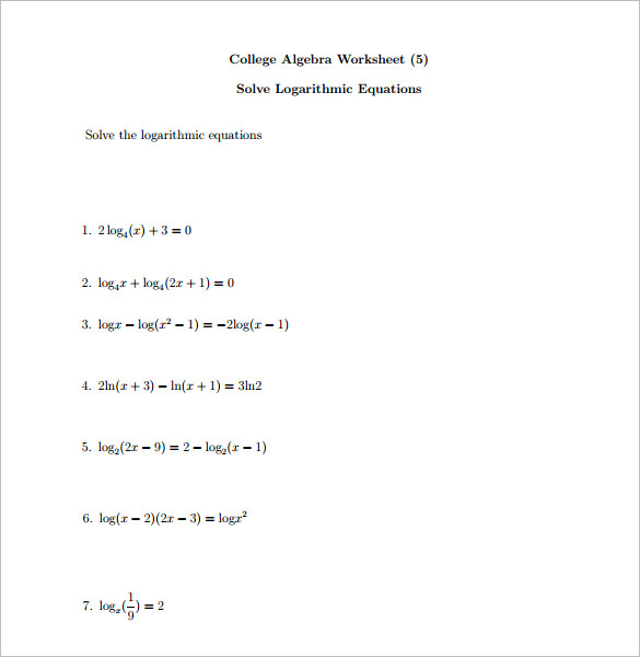 8+ College Algebra Worksheet Templates - DOC, PDF
