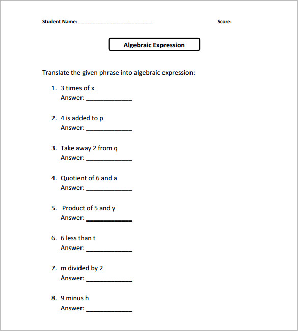 13 Simple Algebra Worksheet Templates Word PDF