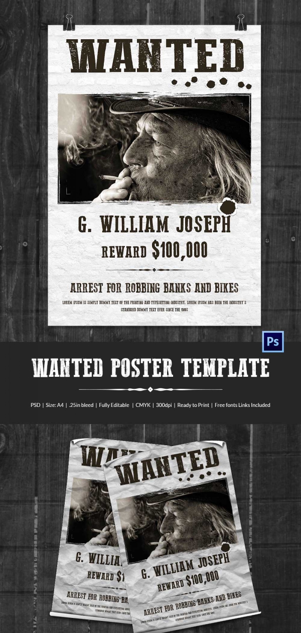 Wanted Poster - 34+ Free Printable Templates in Word, PSD, Illustration ...