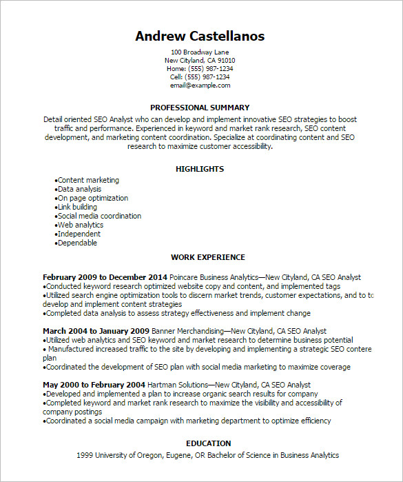 11+ SEO Resume Templates - DOC, PDF