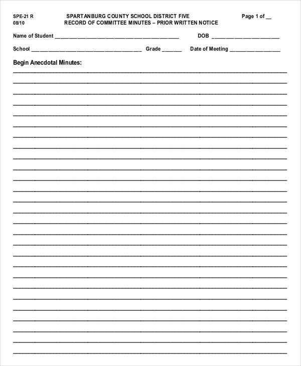 Meeting Minutes Templates 11 Free Printable Excel PDF Word