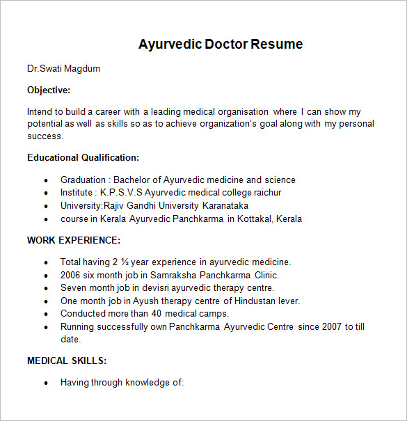 Doctor Resume Templates - 16+ Samples, Examples, Format Download!