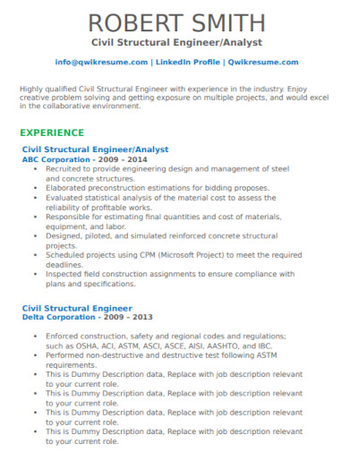 Free 9+ Civil Engineer Resume Templates, PDF, DOC