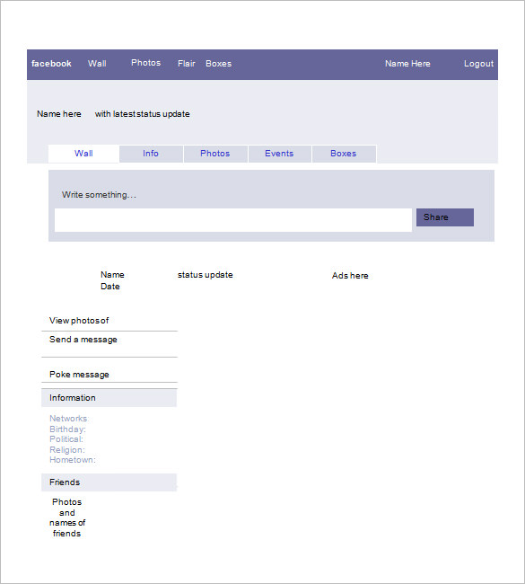 4 Amazing Blank Facebook Templates DOC PPT PSD