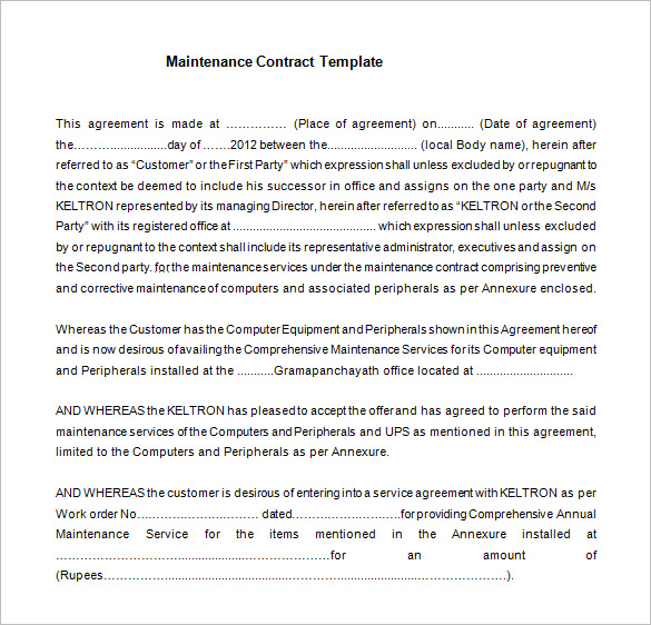 15+ Maintenance Contract Templates - Word, PDF, Apple Pages, Google Docs