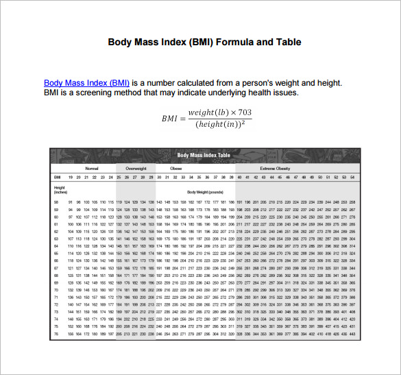 11+ BMI Chart Templates -DOC, Excel, PDF