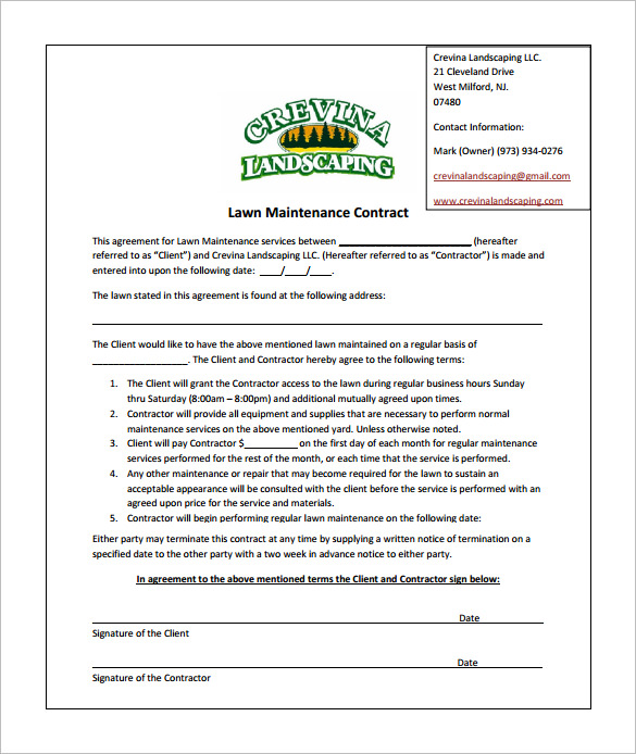 9 Lawn Service Contract Templates Free Word PDF Documents Download 