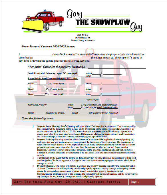 20 Snow Plowing Contract Templates Google Docs PDF Word Apple Pages