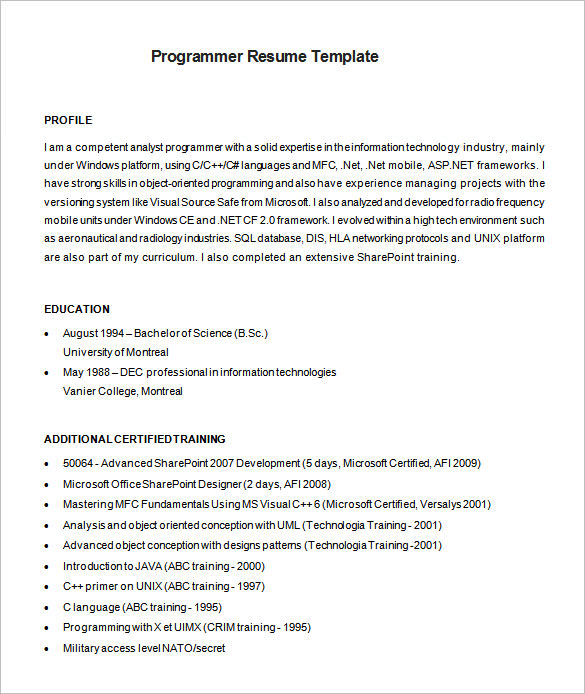 15+ Programmer Resume Templates - DOC, PDF
