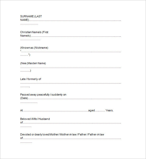 Death Notices - 16+ Printable Word, Excel, PDF Format Download!