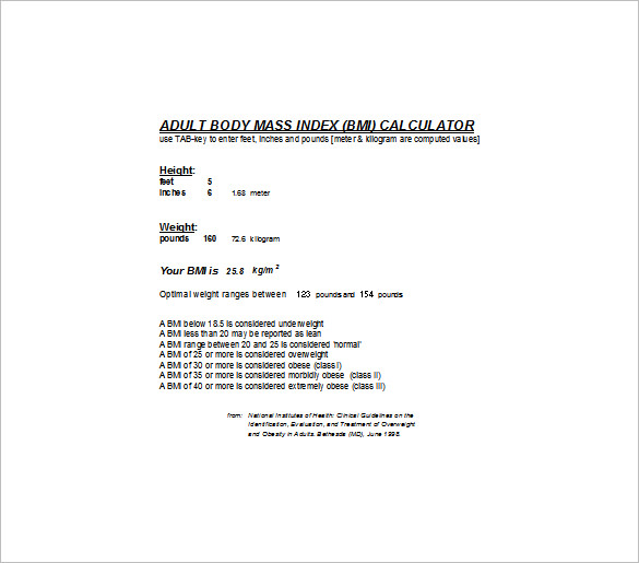 11+ BMI Chart Templates -DOC, Excel, PDF