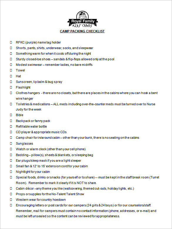 20+ Camping Checklist Templates - DOC, PDF, Excel