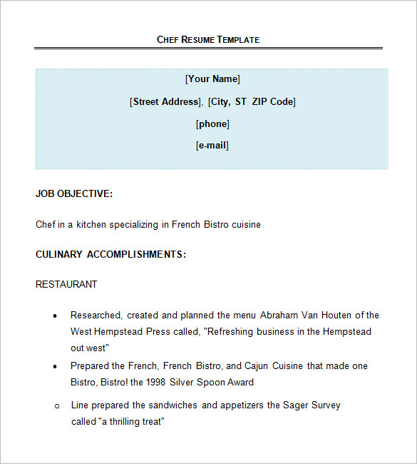 18+ Chef Resume Templates - Word, PDF, Google Docs