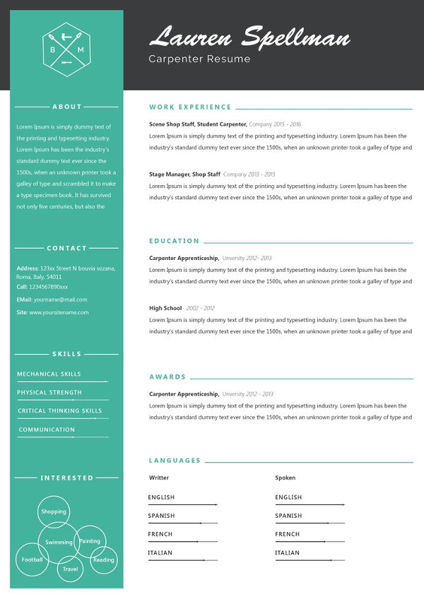 Carpenter Resume Template 8 Free Word Excel PDF Format Download 
