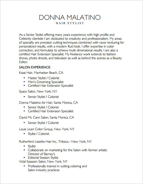 8 Hair Stylist Resume Templates DOC PDF