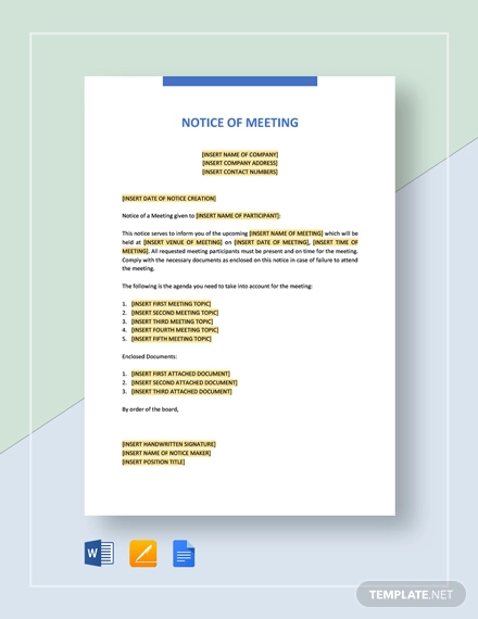 19+ Meeting Notice Templates - PDF, Google Docs, MS Word, Apple Pages