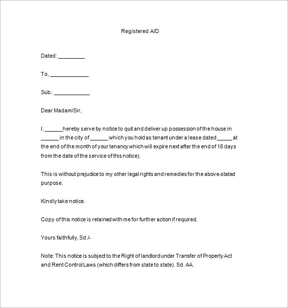  Sample Letter To Give Notice To Tenant From Landlord How To Write A 