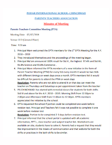 Free 25+ School Meeting Minutes Template - Word, Excel, PDF Format Download