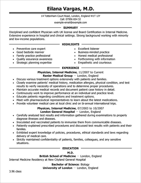 Doctor Resume Templates 16 Samples Examples Format Download 