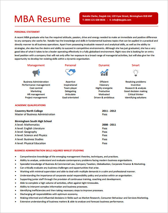 15 MBA Resume Templates DOC PDF