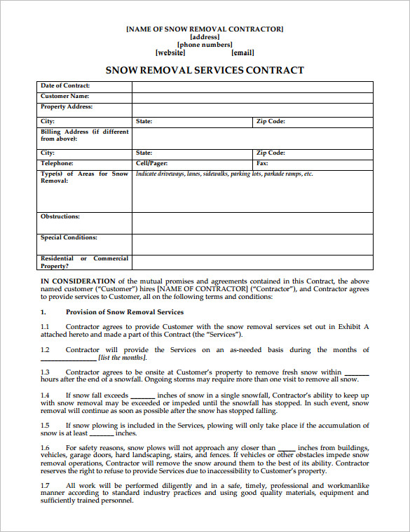 20 Snow Plowing Contract Templates Google Docs PDF Word Apple Pages