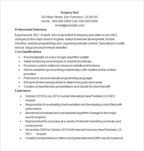 11+ SEO Resume Templates - DOC, PDF