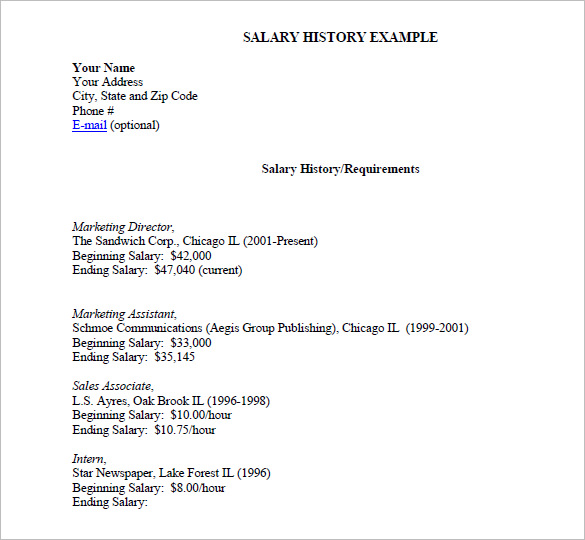 9+ Sample Salary History Templates – Free Word, PDF Documents Download!