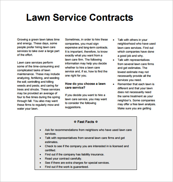 FREE 9 Lawn Service Contract Templates In PDF MS Word Apple Pages 