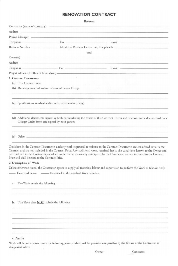 6 Renovation Contract Templates Free Word PDF Format Download