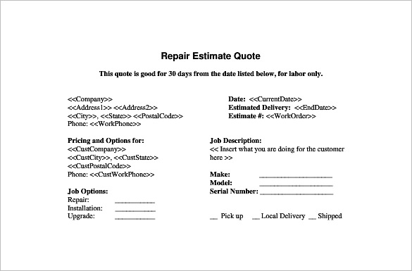 27+ Repair Estimate Templates - Word, PDF, Google Docs, Apple Pages