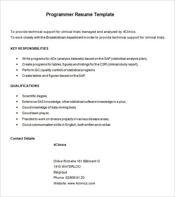 15+ Programmer Resume Templates - DOC, PDF