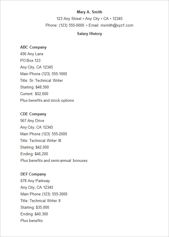 9+ Sample Salary History Templates – Free Word, PDF Documents Download!