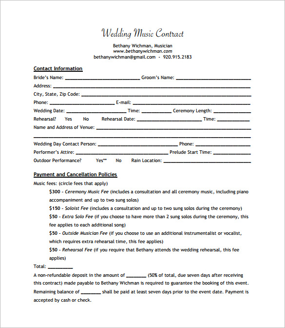 Wedding Musician Contract Template Flyer Template