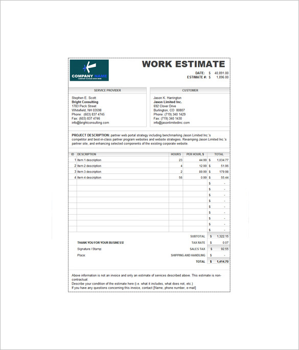 11+ Estimate Invoice Templates - Free Word, PDF, Excel Documents Download