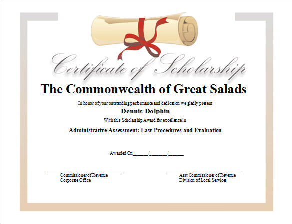 7 Scholarship Certificate Templates Word PSD Illustrator In 